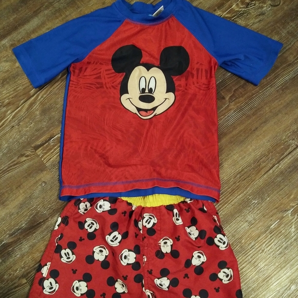 Disney | Swim | Mickey Mouse Swim Trunks And Rash Guard Swimwear | Poshmark